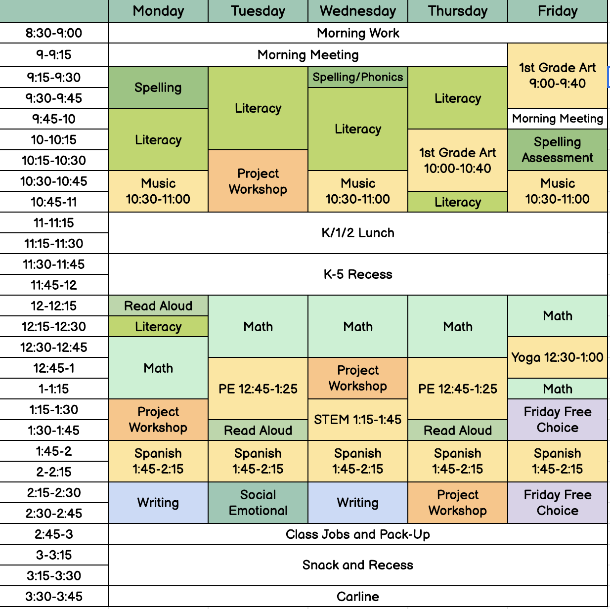 Schedule - 1st Grade Blog