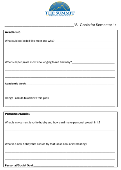 Upper School Goal Setting for S1 - High School